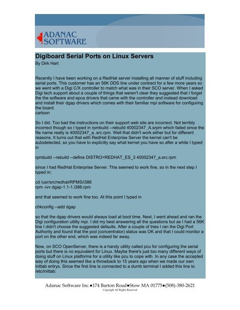 Digiboard Serial Ports on Linux Servers - Adanac Software