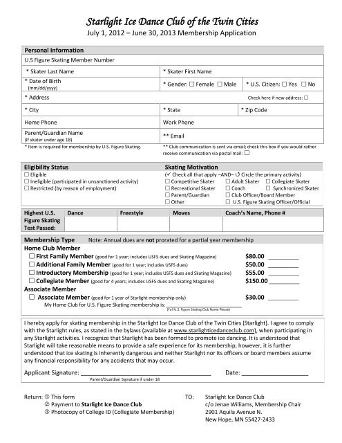 Membership Application Form - Starlight Ice Dance Club