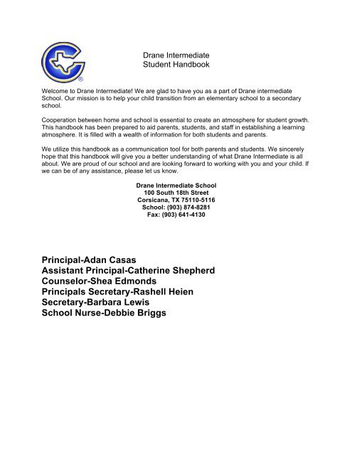 Principal-Adan Casas Assistant Principal-Catherine ... - Corsicana ISD Principal-Adan Casas Assistant Principal-Catherine ... - Corsicana ISD