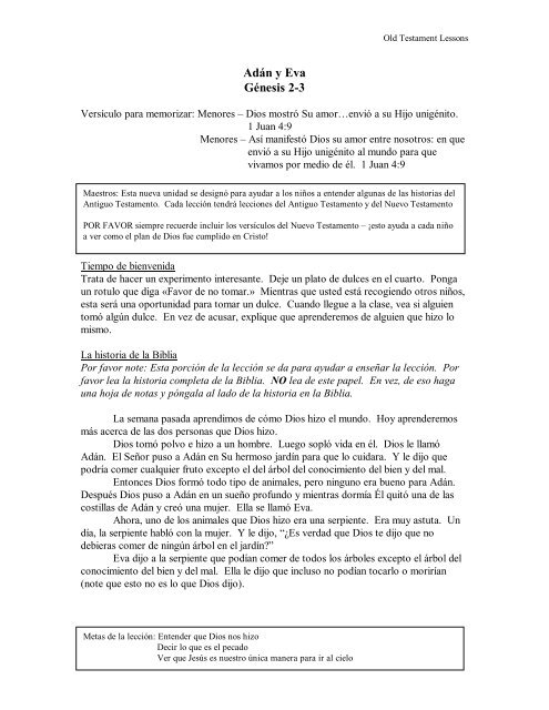 Adán y Eva Génesis 2-3 - Bienvenido a Ministerio Infantil