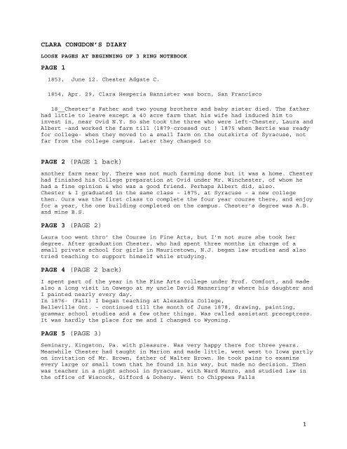 Clara Congdon diary - University of Minnesota