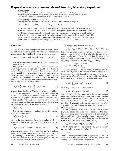 Dispersion in acoustic waveguides—A teaching laboratory experiment