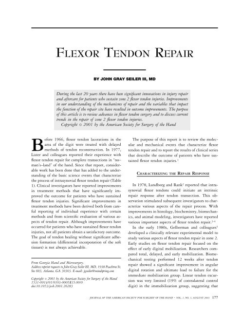 FLEXOR TENDON REPAIR