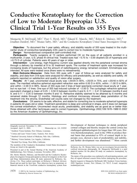 Conductive Keratoplasty