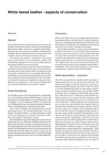 White tawed leather - aspects of conservation - CoOL