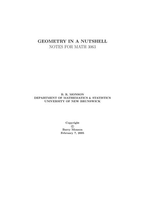 geometry in a nutshell notes for math 3063 - Mathematics and ...