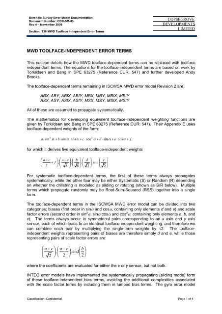 MWD Toolface Independent Error Terms - Copsegrove