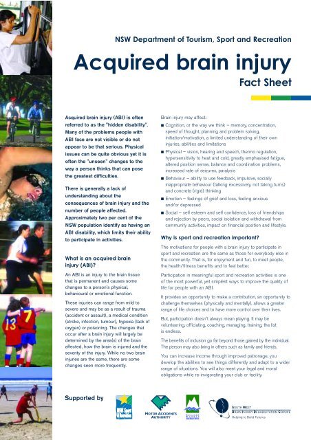 Disability Fact Sheet: Acquired Brain Injury - NSW Sport and ...