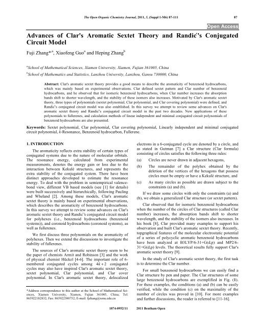 Advances of Clar's Aromatic Sextet Theory and ... - Bentham Science