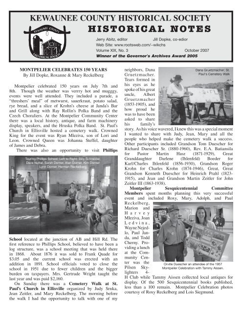 Kewaunee County Historical Society - RootsWeb