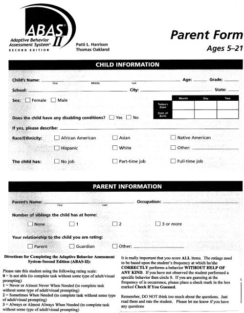 ABAS-II Parent Form