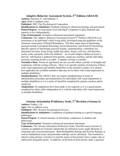 Arizona Articulation Proficiency Scale, 2nd Edition - Lighthouse ...