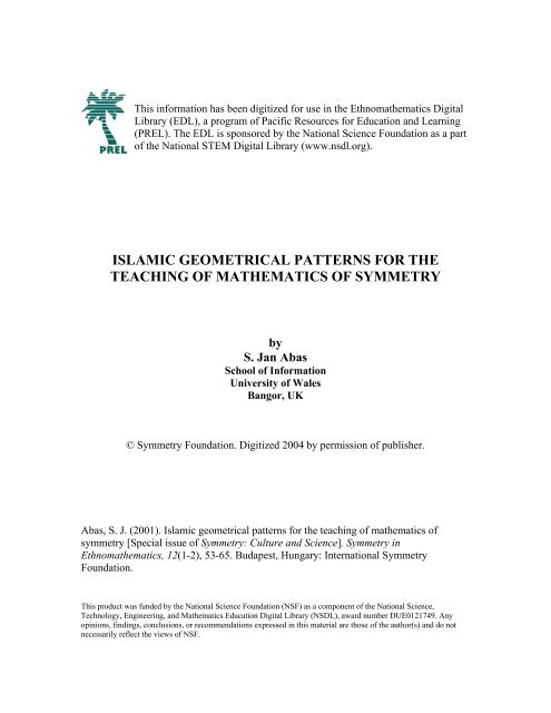 Islamic geometrical patterns for the teaching of mathematics