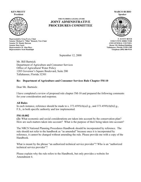 Letter from JAPC to Agency - Joint Administrative Procedures ...