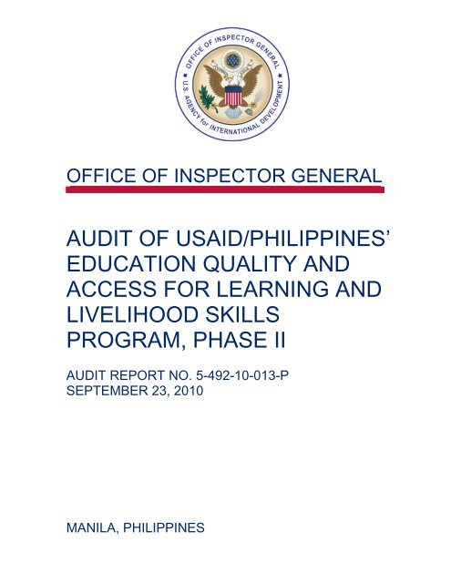 Audit of USAID/Philippines' Education Quality and Access for ...