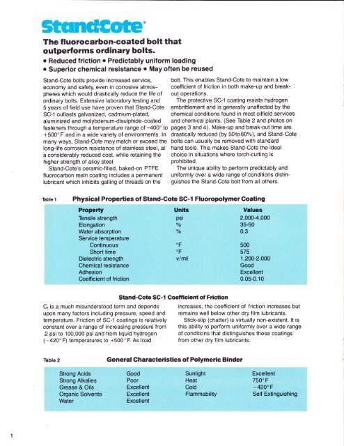 Stand-Cote SC-1 Spec Sheet - Frontier Fasteners Inc.
