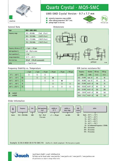 Quartz Crystal • JXE 63 Quartz Crystal · MQ5-SMC - Jauch