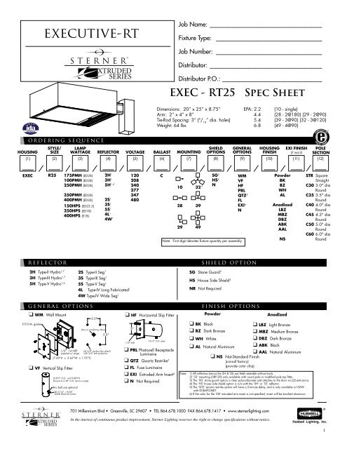 Executive RT25 Spec Page - Sterner Lighting