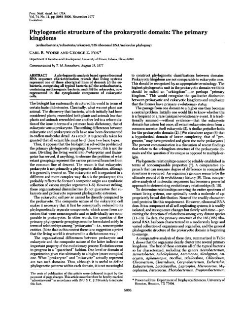 Phylogenetic structure of the prokaryotic domain: The primary ...