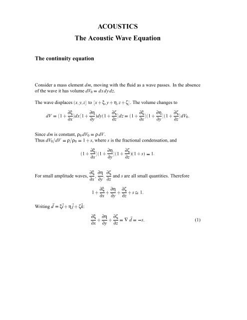 ACOUSTICS The Acoustic Wave Equation