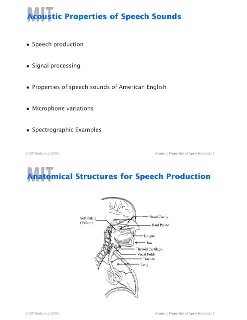 Acoustic Properties of Speech Sounds Anatomical Structures for ...