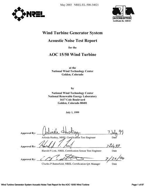 Wind Turbine Generator System Acoustic Noise Test Report ... - NREL
