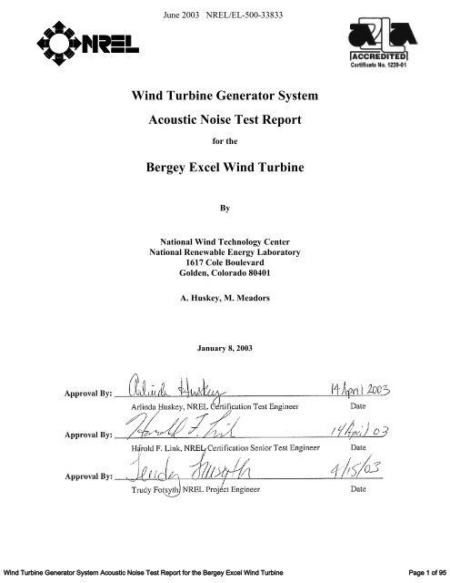 Wind Turbine Generator System Acoustic Noise Test Report ... - NREL