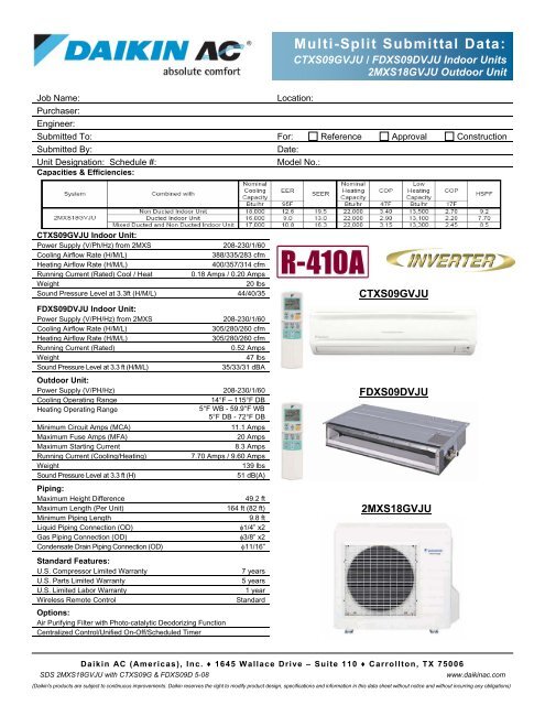 Multi-Split Submittal Data - Pacific HVAC Air Conditioner
