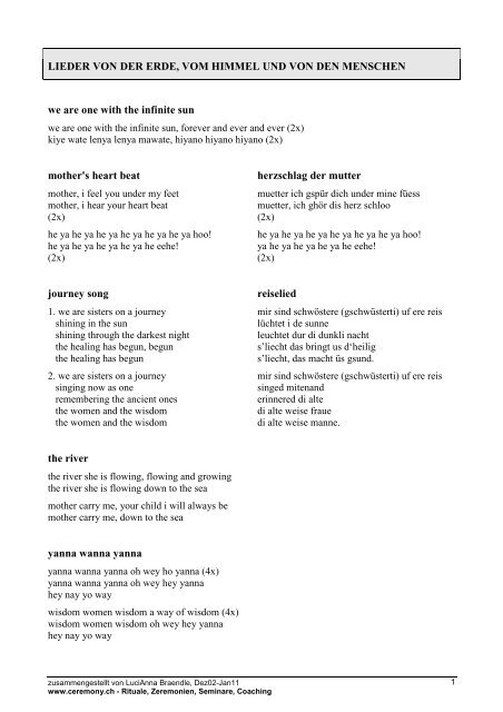 Gesammelte Lieder/Chants - ceremony.ch