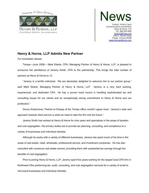 Jeremy Smith Named Partner - Henry & Horne, LLP