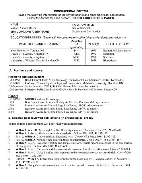 NIH Biosketch - Andy Willan