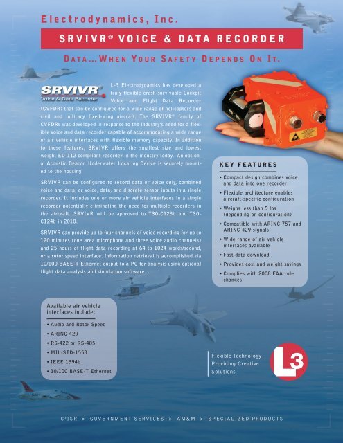 Electrodynamics, Inc. SRVIVR ® VOICE & DATA RECORDER - L-3 ...