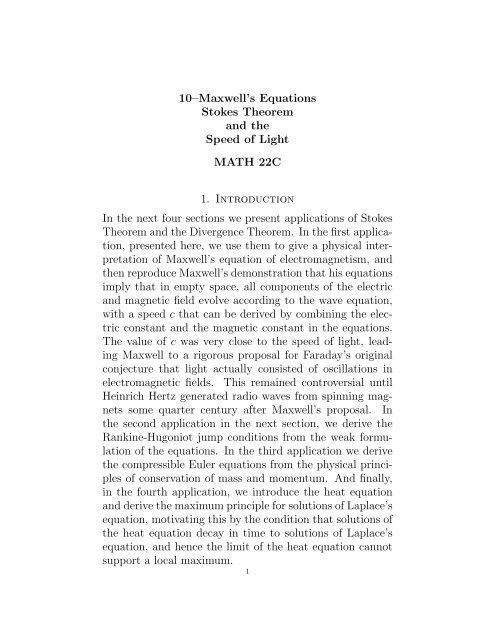 10–Maxwell's Equations Stokes Theorem and the Speed of Light ...