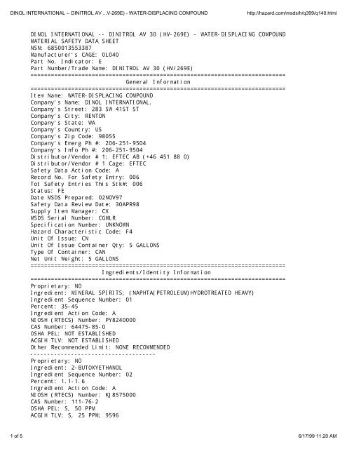 DINOL INTERNATIONAL -- DINITROL AV 30 (HV ... - P2 InfoHouse