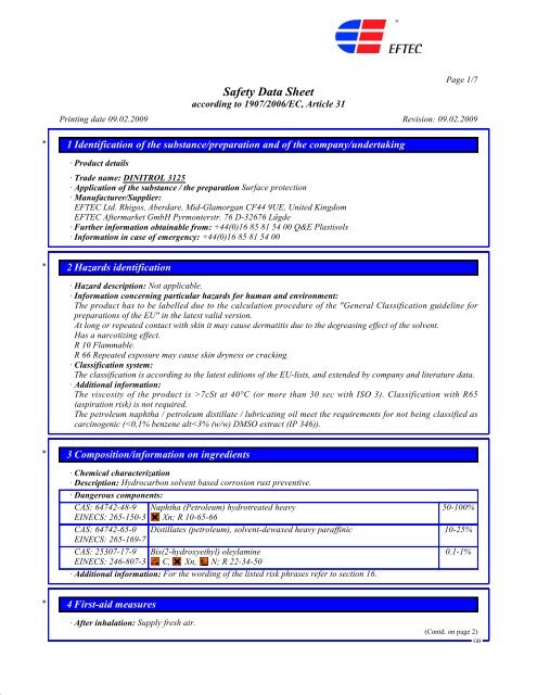Safety Data Sheet - Rust prevention