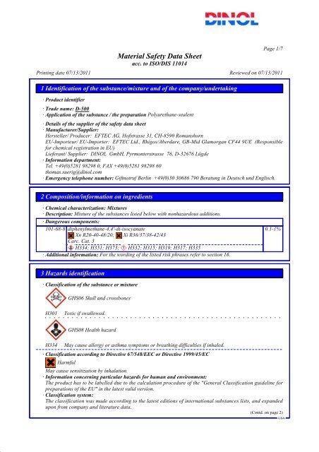 Material Safety Data Sheet - DINOL