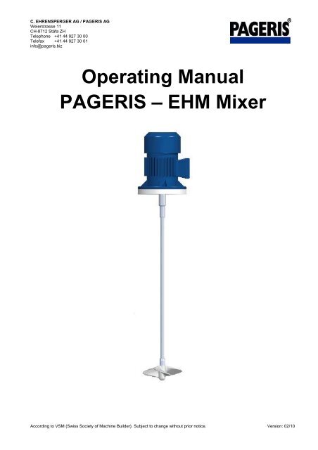 Operating Manual PAGERIS – EHM Mixer - Ehrensperger AG