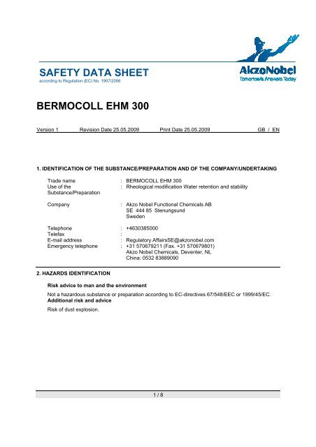 SAFETY DATA SHEET BERMOCOLL EHM 300 - AkzoNobel
