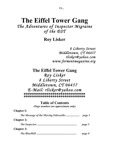 The Eiffel Tower Gang (.pdf format) - Roy Lisker's Ferment Magazine