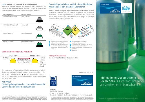 Farbkennzeichnung von Gasflaschen - Linde Gas