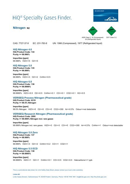 HiQ Nitrogen - Linde Gas