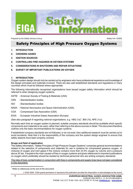 Safety Principles of High Pressure Oxygen Systems - eiga