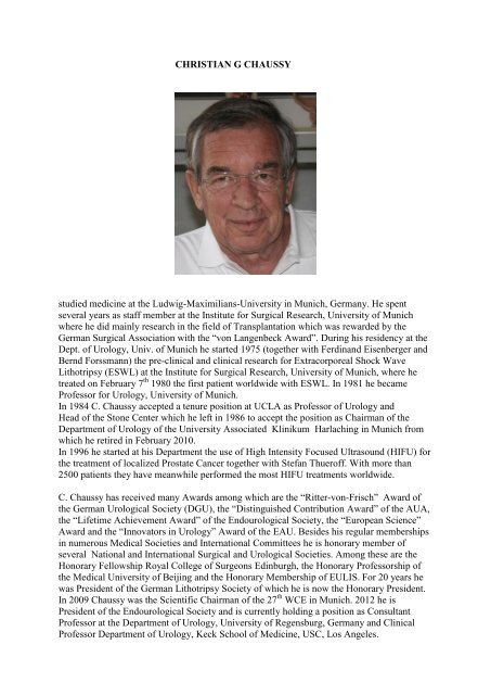 CHRISTIAN G CHAUSSY studied medicine at the Ludwig ...