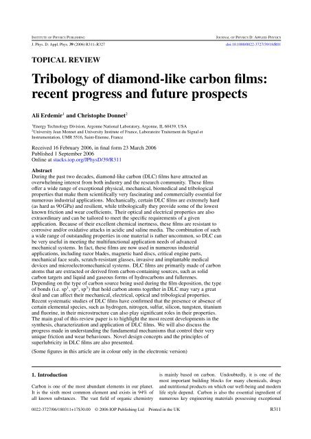 Tribology of diamond-like carbon films: recent progress and future ...