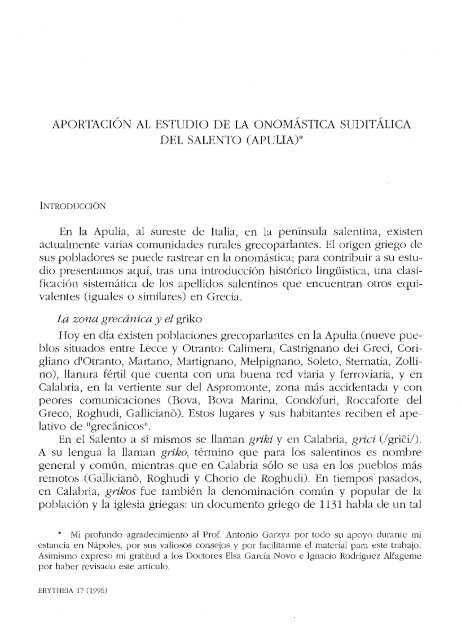 APOR'I'ACIÓN AL ESTUDIO DE LA ONOMASTICA ... - InterClassica