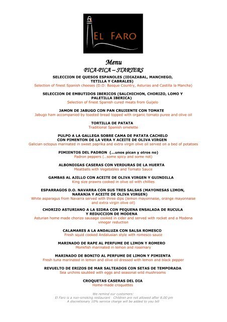 Menu PICA-PICA – STARTERS - City Eating