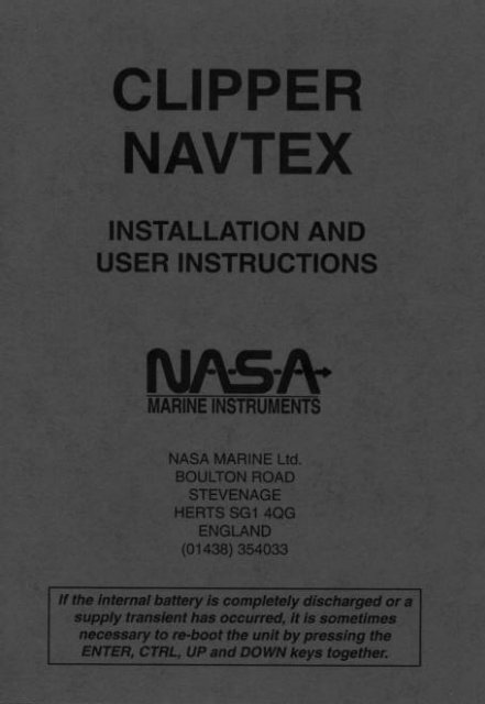NASA NAVTEX Clipper user manual - Zanshin
