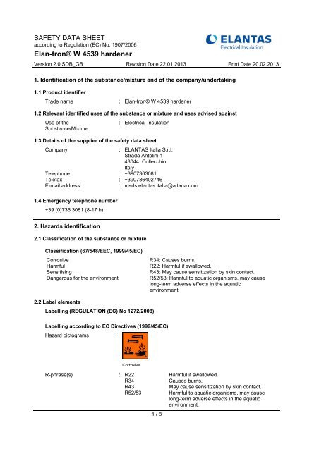 Safety Data Sheet Elan-tron W 4539 (Epoxylite EIP 4539 ... - WES