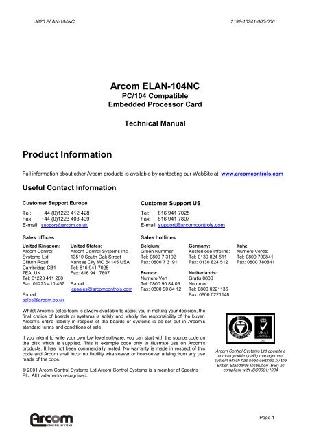 Arcom ELAN-104NC Product Information - Farnell