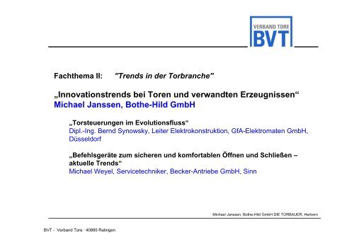 Michael Janssen, Bothe-Hild GmbH - BVT Verband Tore